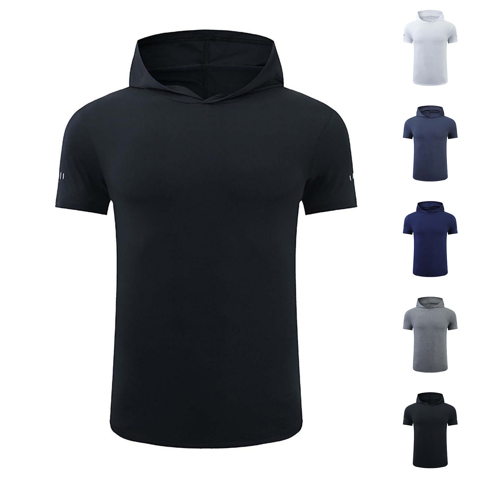 Black T Shirts for Men Sporty Sweatshirt Short Sleeve Fitted Hooded ...