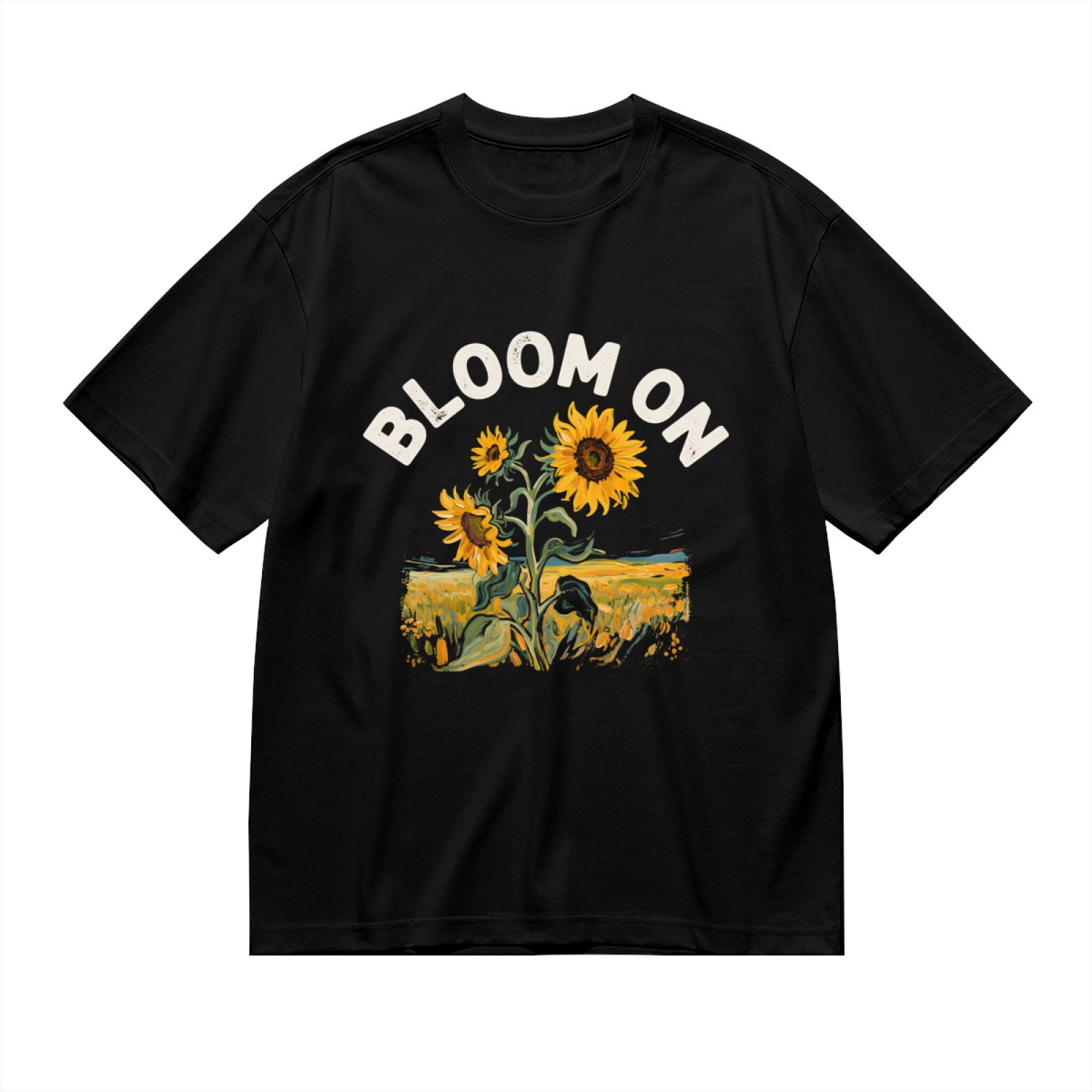 Black T Shirts for Men, Sunflower, Bloom On Graphic Mens Graphic Tees ...