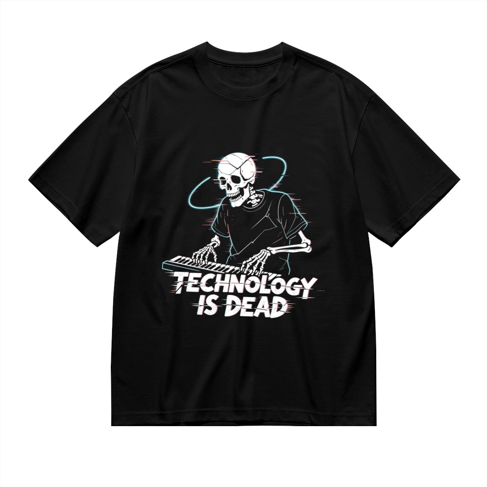 Black T Shirts for Men, Technology Is Dead, Skeleton Keyboard Print Mens Graphic Tees, 24816333 ...
