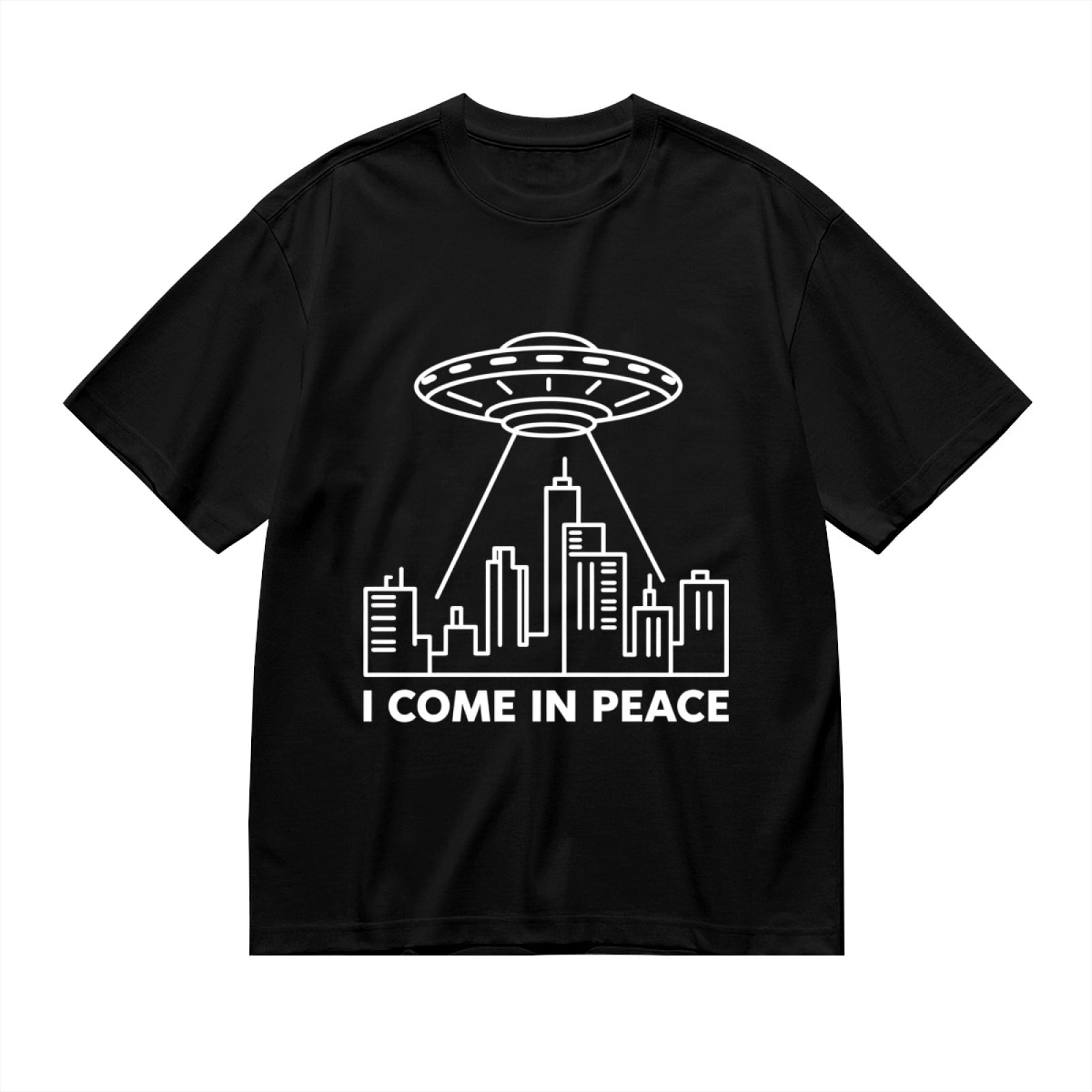 Black T Shirts for Men, Ufo, Cityscape, I Come In Peace Graphic Mens ...