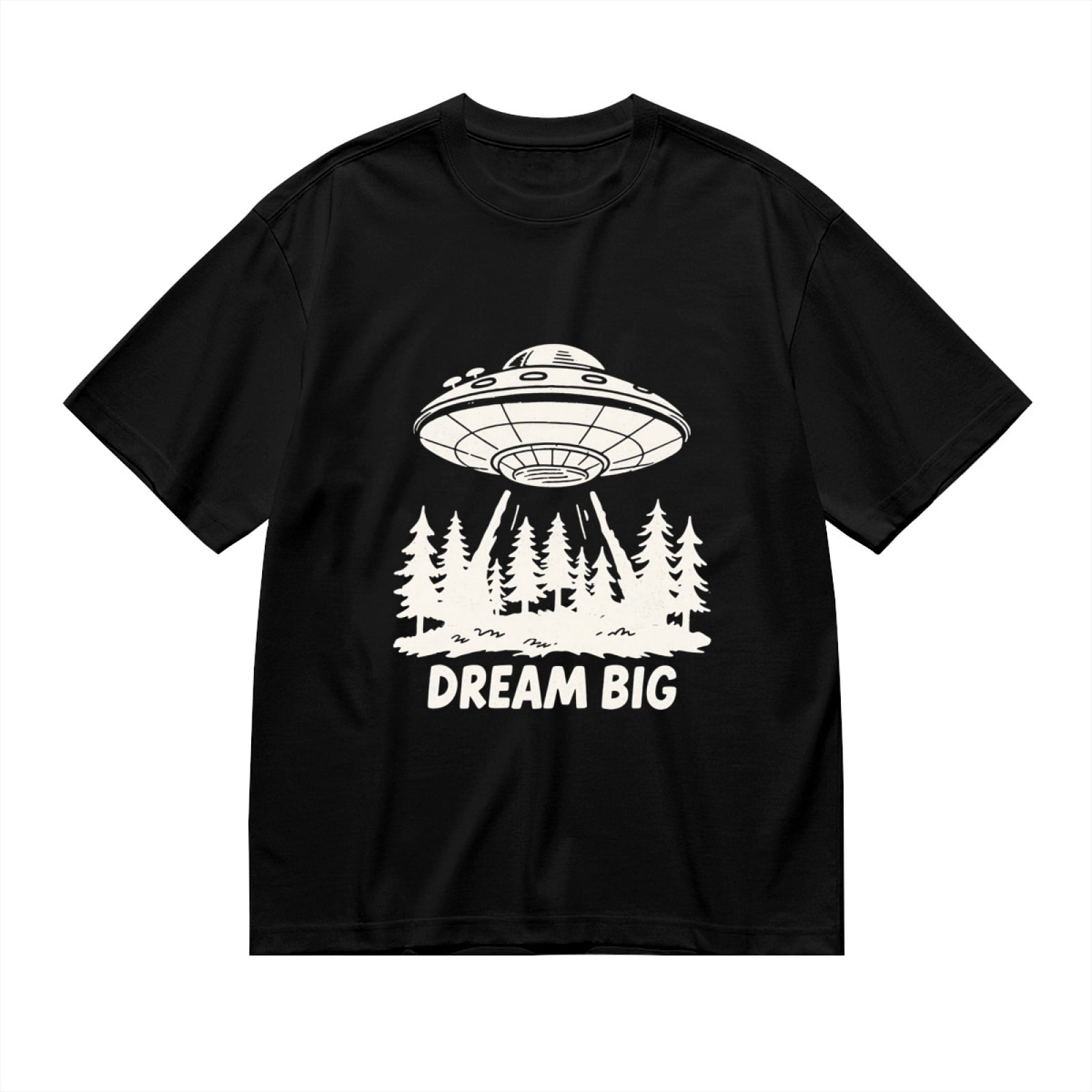 Black T Shirts for Men, Ufo, Pine Forest, Dream Big Graphic Mens ...