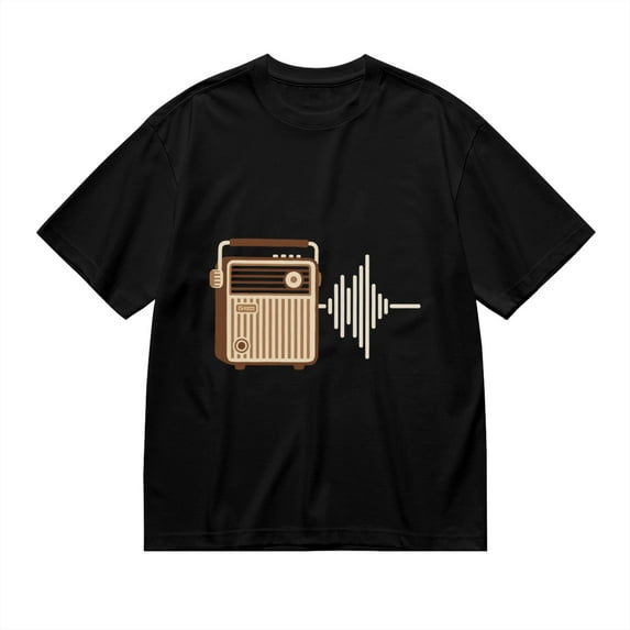 Black T Shirts for Men, Vintage Radio Sound Waves Retro, Graphic Mens ...