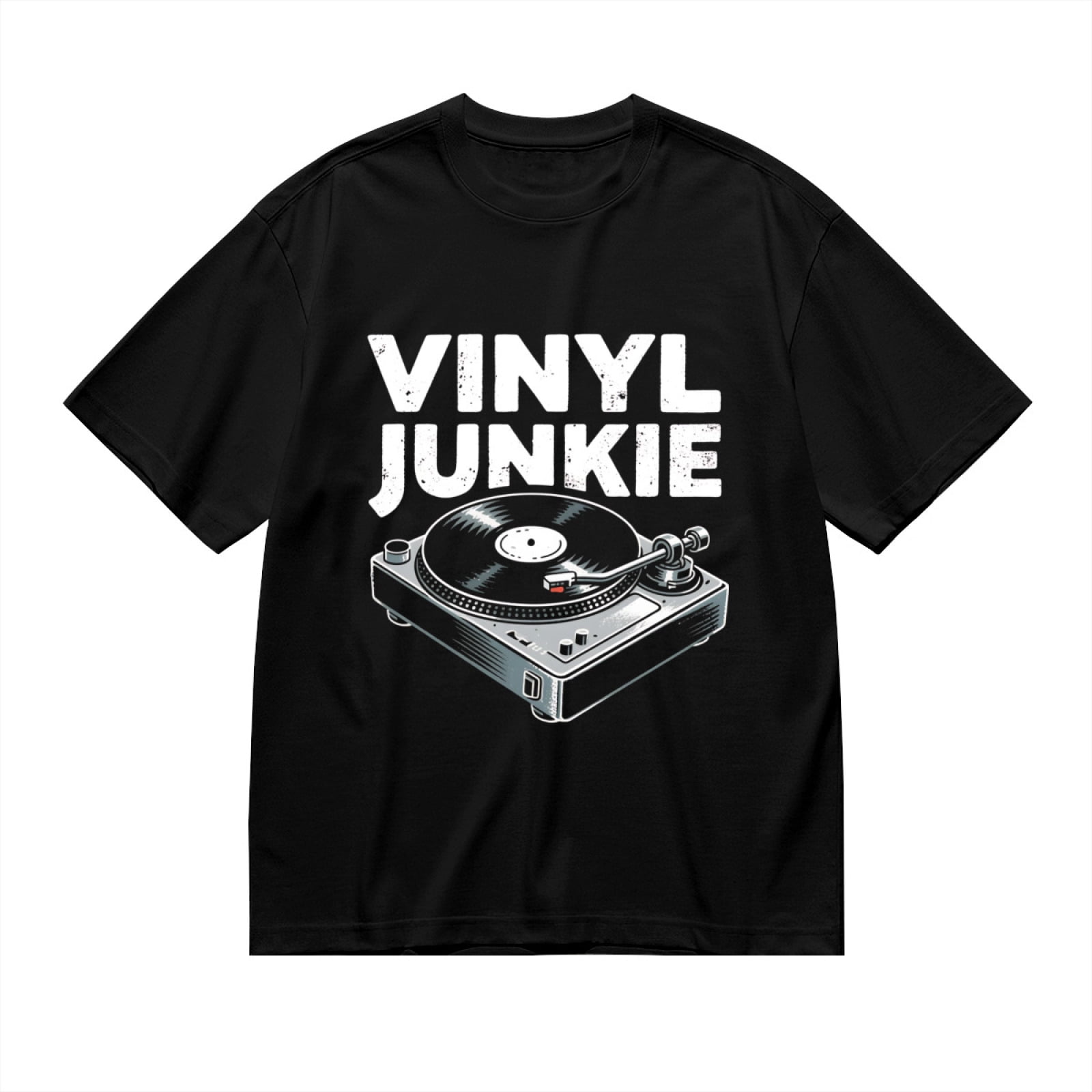 Black T Shirts for Men, Vinyl Junkie, Record Player Print Mens Graphic ...