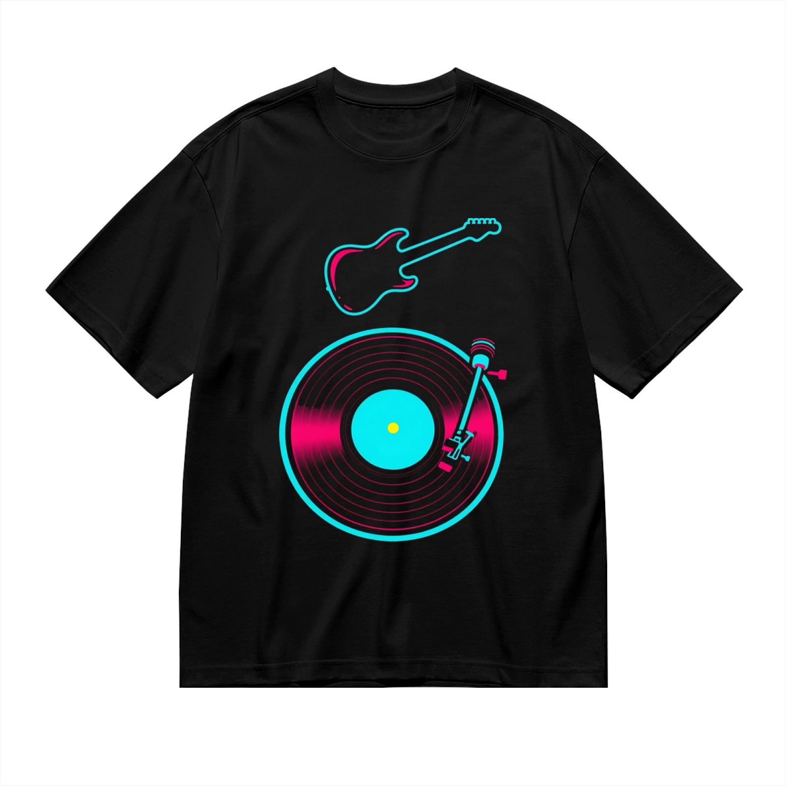 Black T Shirts for Men, Vinyl Record, Electric Guitar, Music Graphic ...