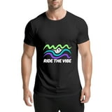 Black T Shirts for Men, Wave Lines,Smiley Face,Ride The Vibe,Graphic ...