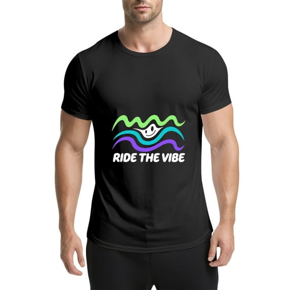 Black T Shirts for Men, Wave Lines,Smiley Face,Ride The Vibe,Graphic ...