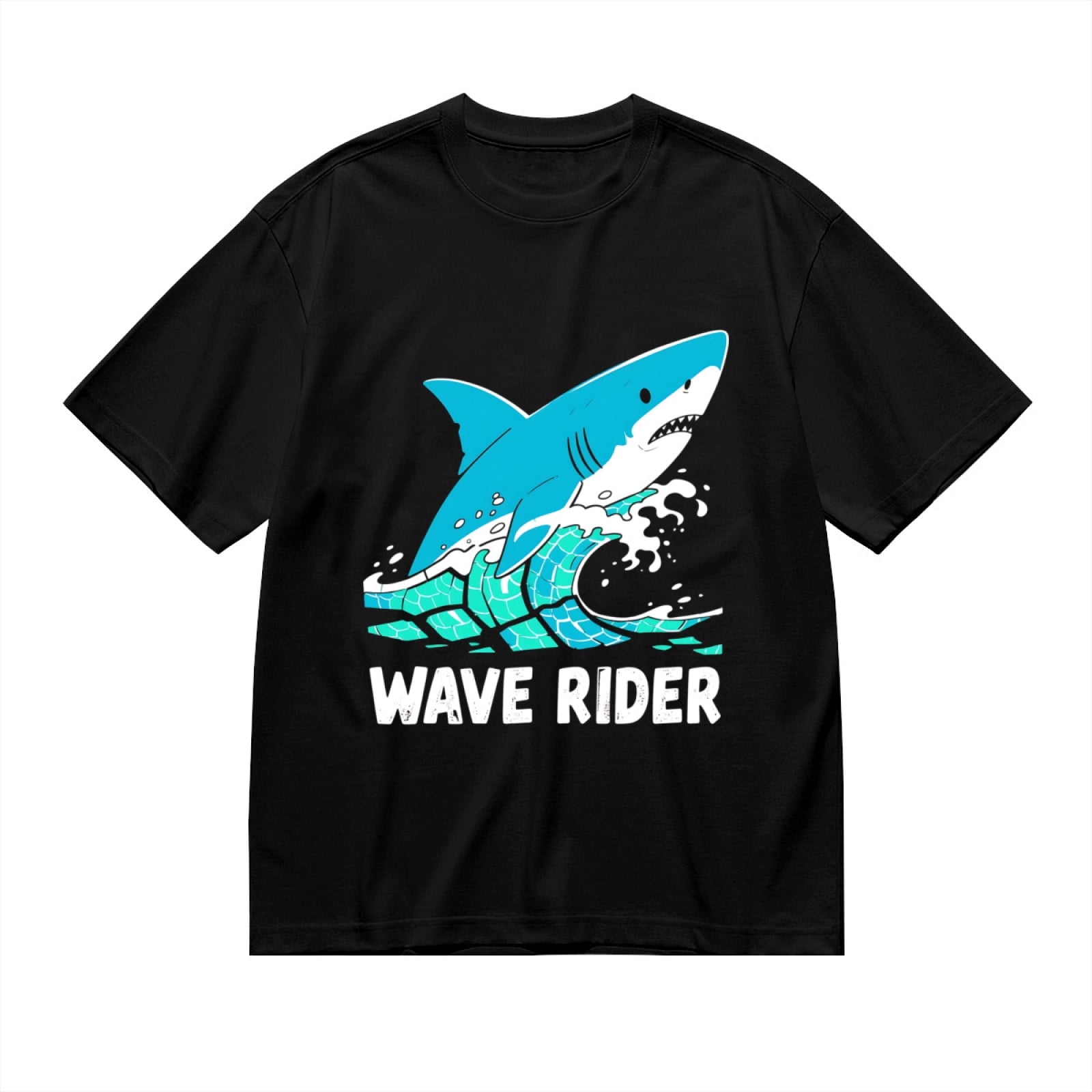 Black T Shirts for Men, Wave Rider, Shark Surf Print Mens Graphic Tees ...