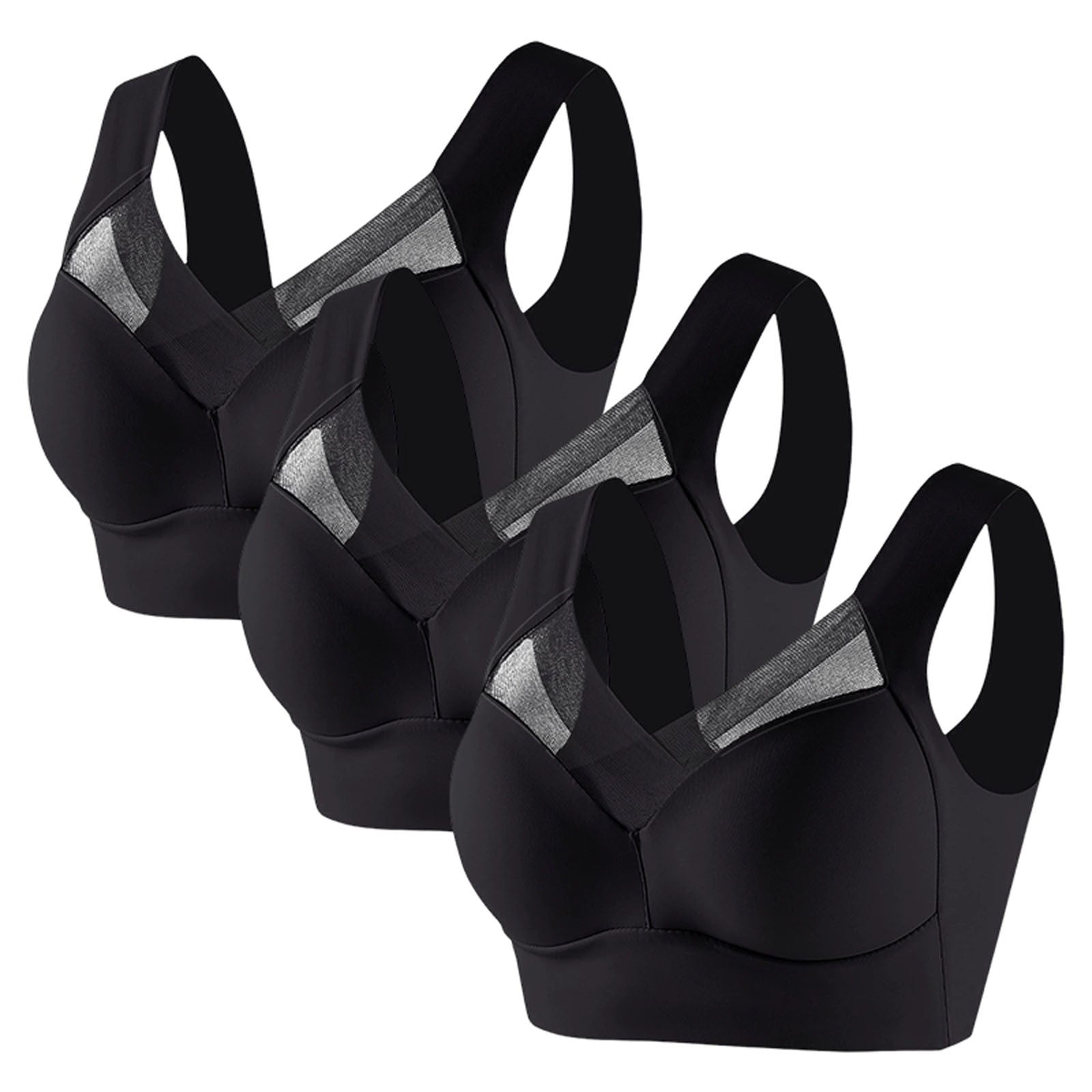 Black T Shirts for Women Comfort Lightweight Wireless Bras Correcting ...