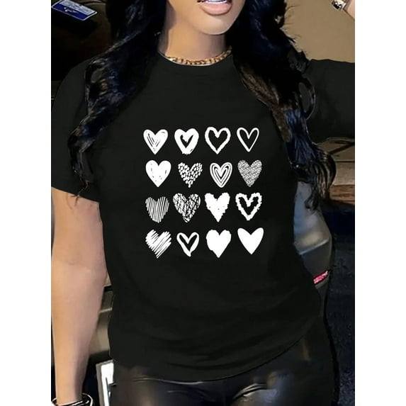 Black T shirt with Assorted White Heart Designs Casual and Stylish ...