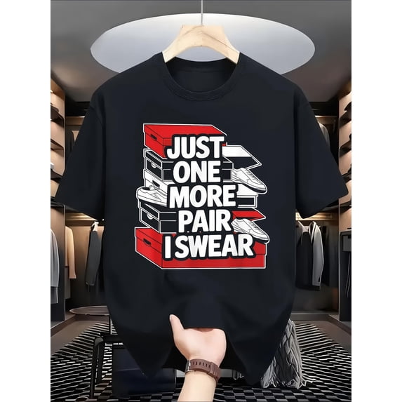 Black T-shirt with Red Rectangular Design and White Text Just One More ...