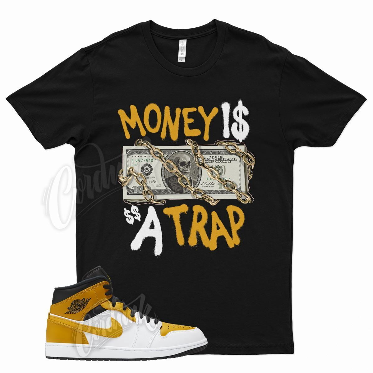 Black TRAP T Shirt for Air J1 1 Mid University Gold White - Walmart.com