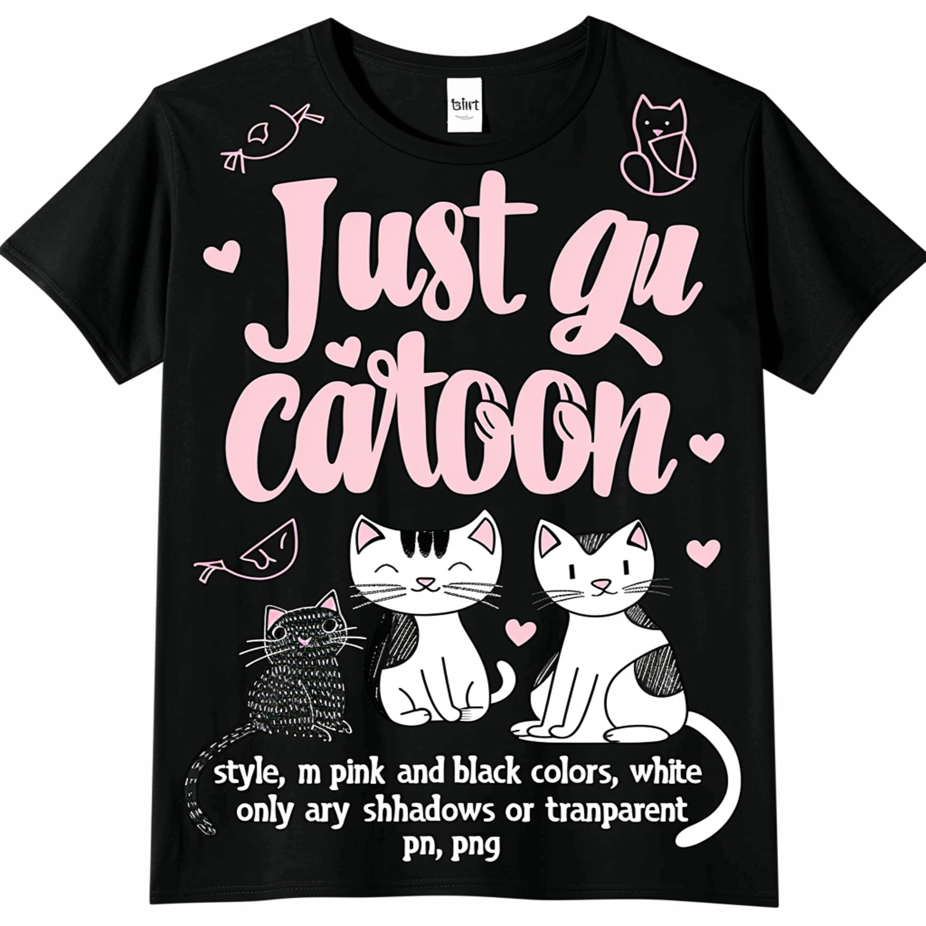 Black TShirt : Just a Girl Who Loves Cats Design Pink and Black Cartoon ...