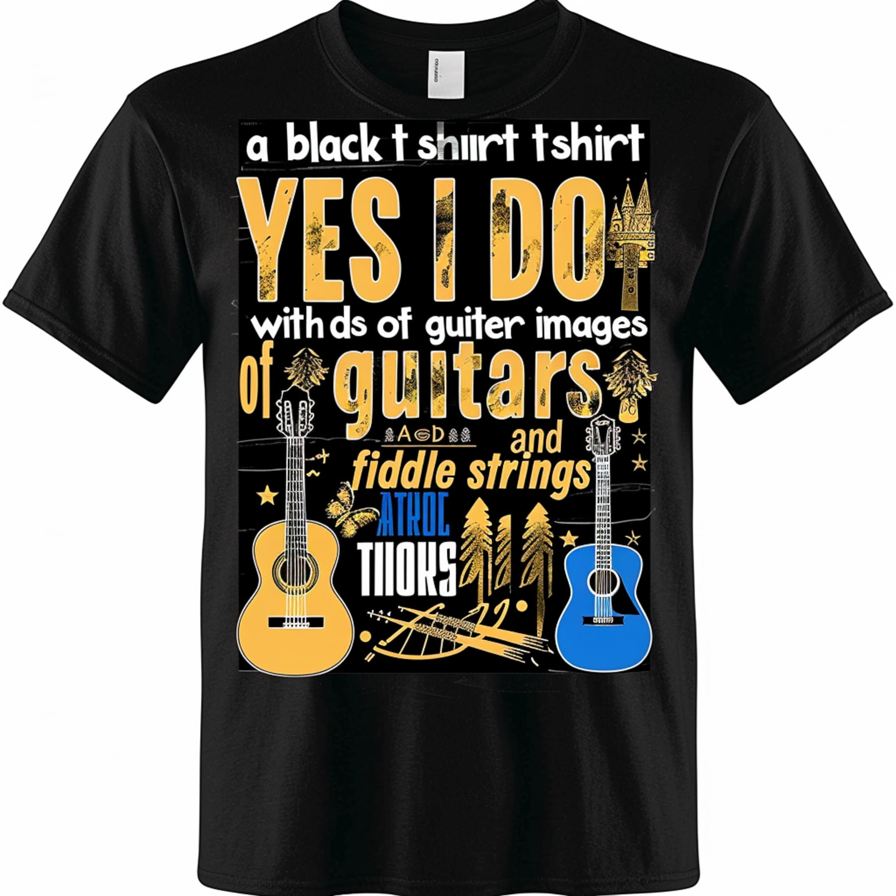 Black TShirt with Bluegrass Music Theme and Festival Plan Guitars ...