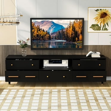 Euroco Wood TV Stand with Glass Doors, Fits up to 90" TV Media Console ...