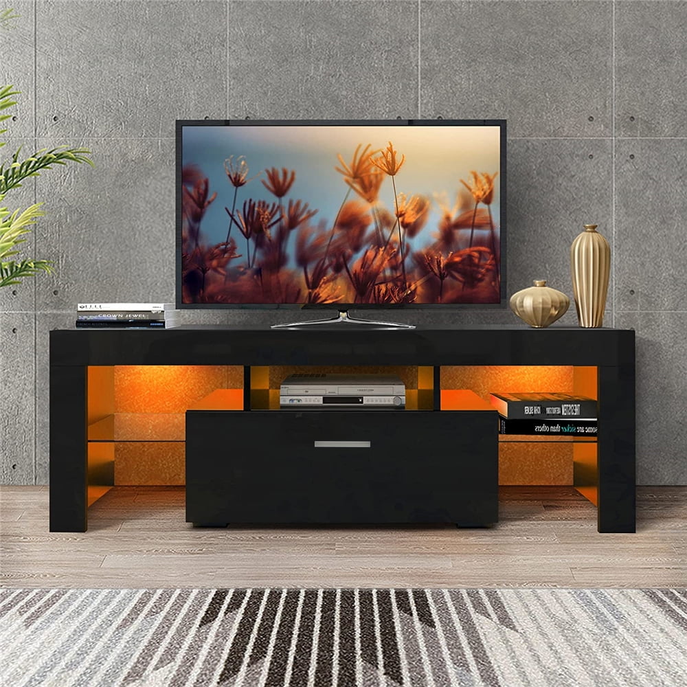 Black TV Console for 55 Inch TV, SEGMART Modern TV Stand Table with LED ...