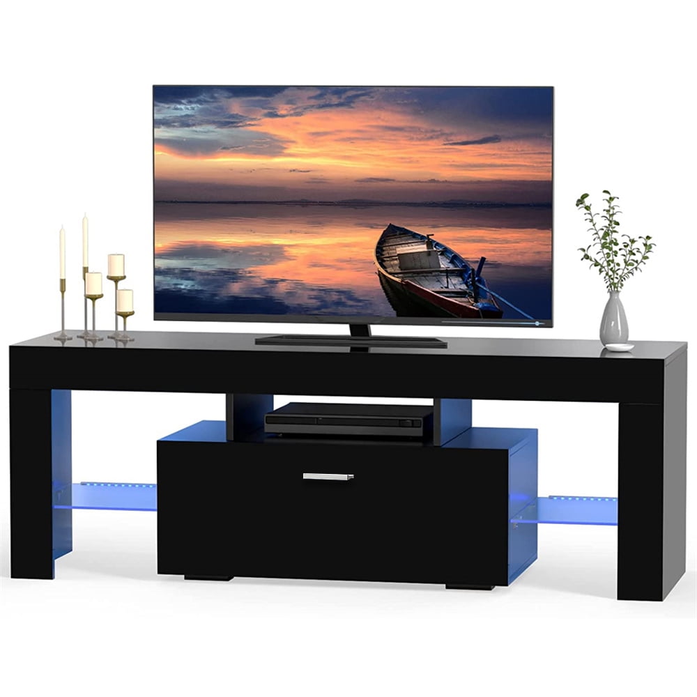 Black TV Console, SEGMART Modern TV Stand Table with LED Lights, High ...