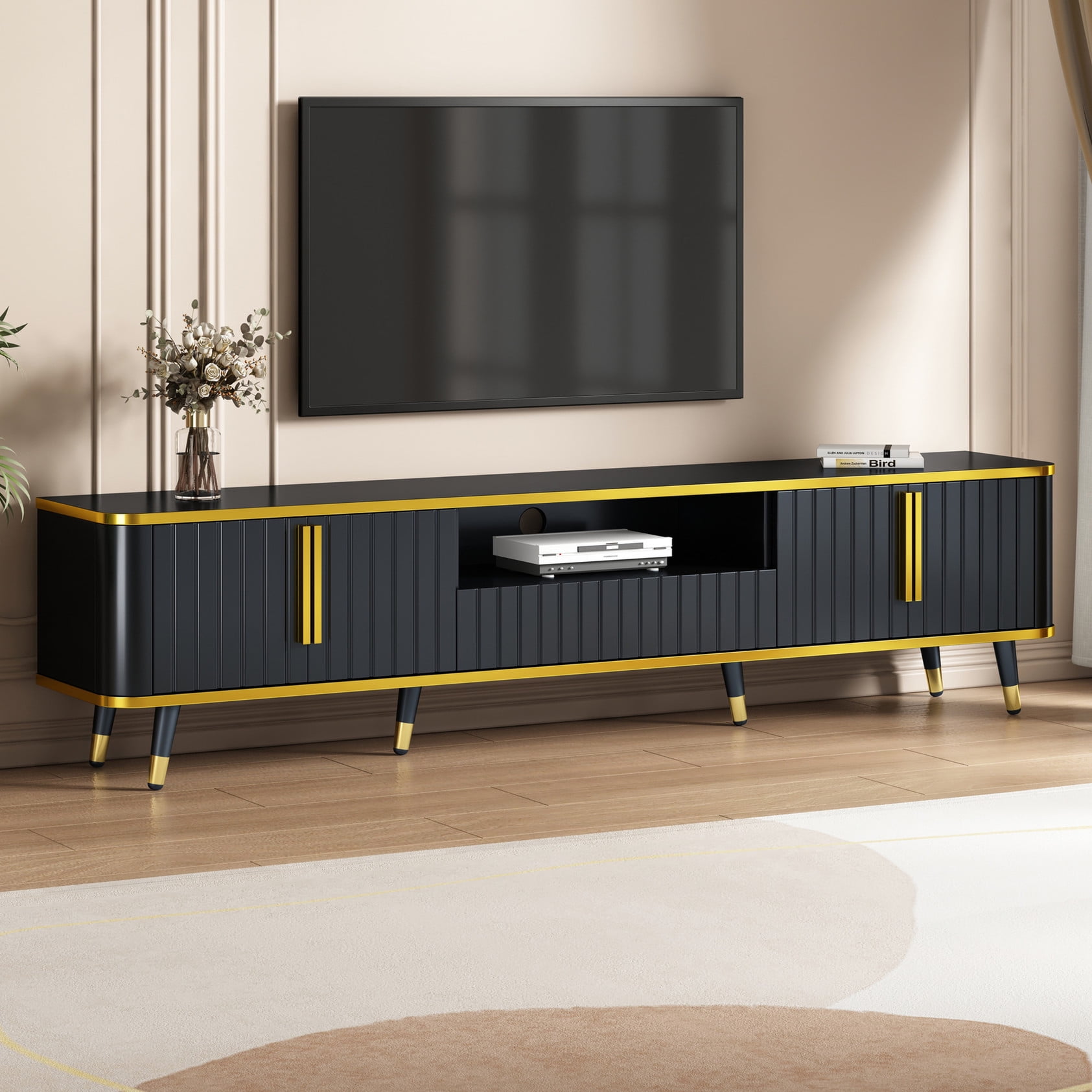 Black TV Console, Smart Storage Design / Organize Set - top Boxes in ...