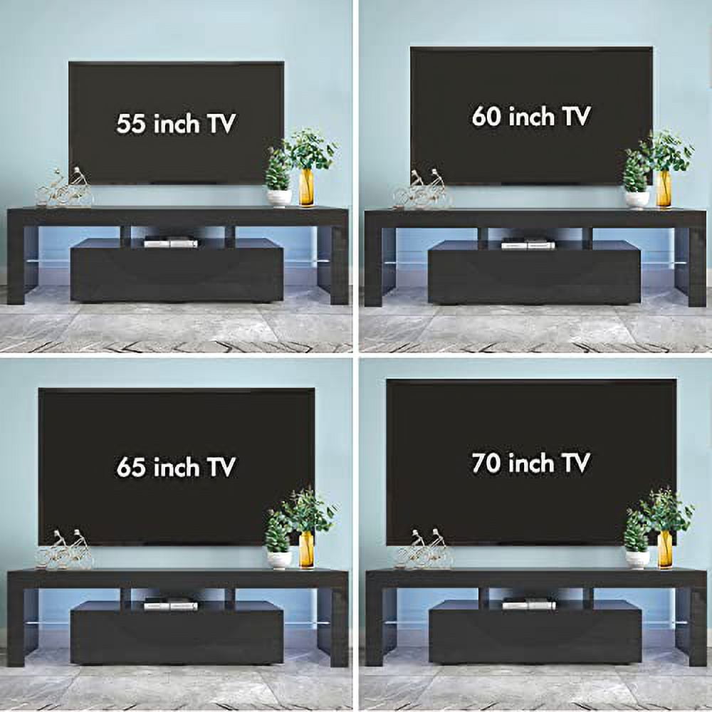 Black TV Stand with 2 Storage and 3 Open Shelves High Gloss LED TV, TV ...