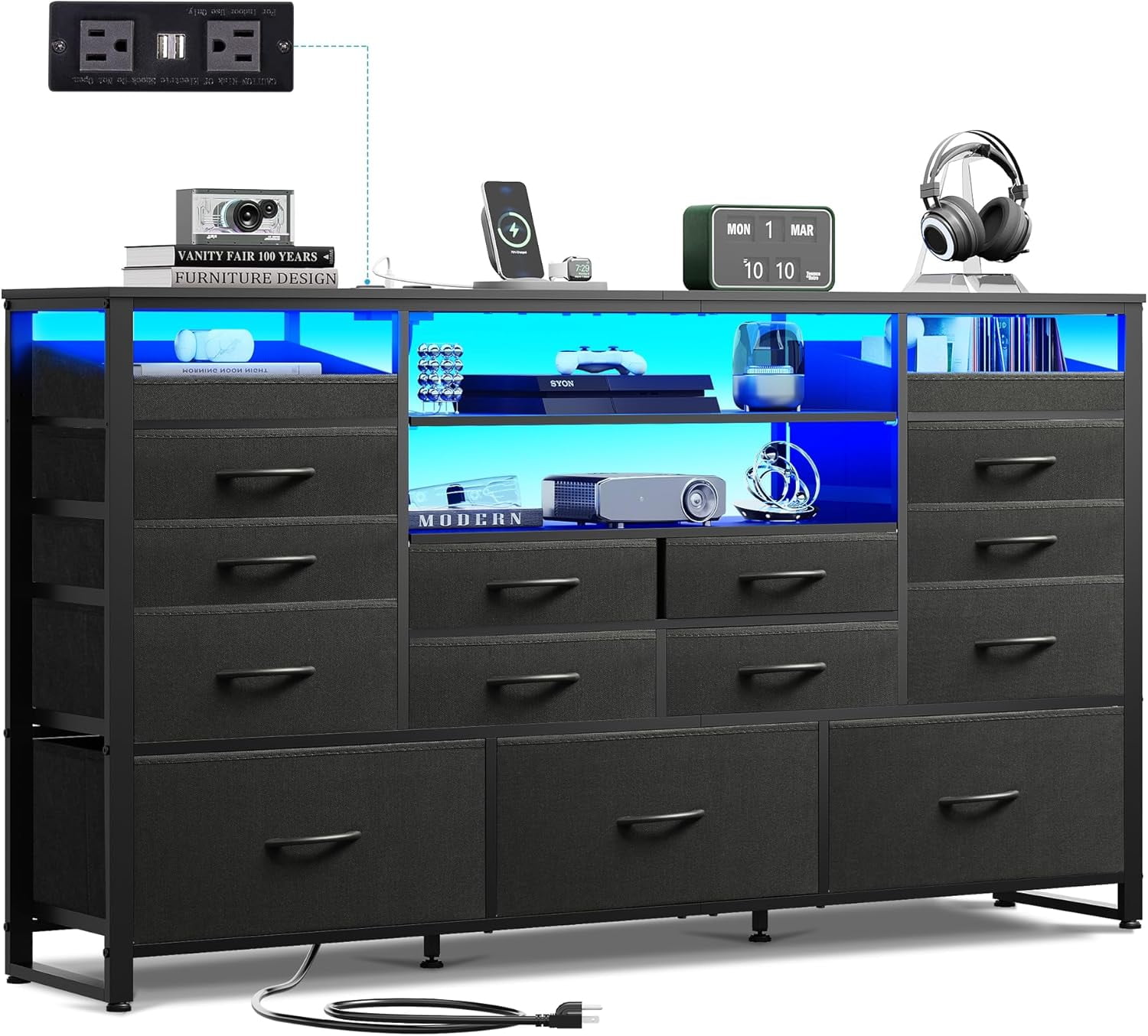 Black TV Stand for 55, 60, 65 inch TV, Center with LED Lights ...