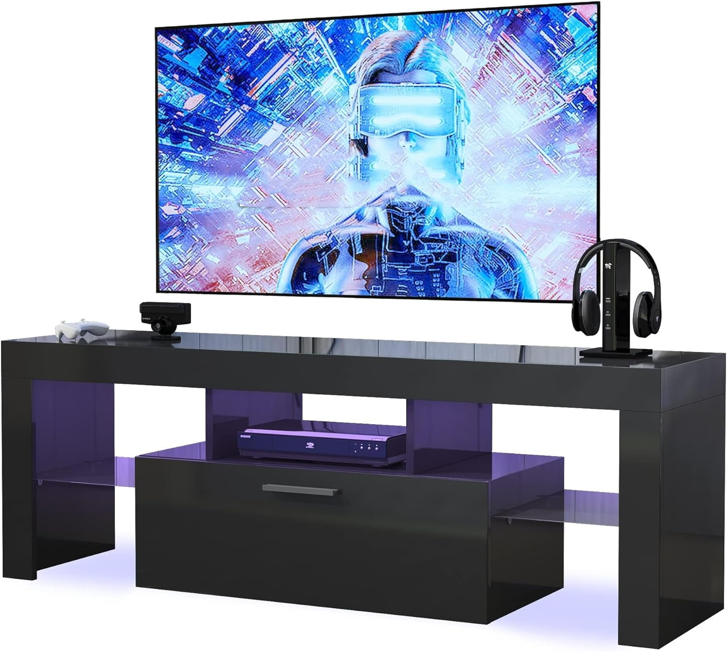 Black TV Stand for 60 Inch TV, Small Entertainment Center for 50 55 60 ...