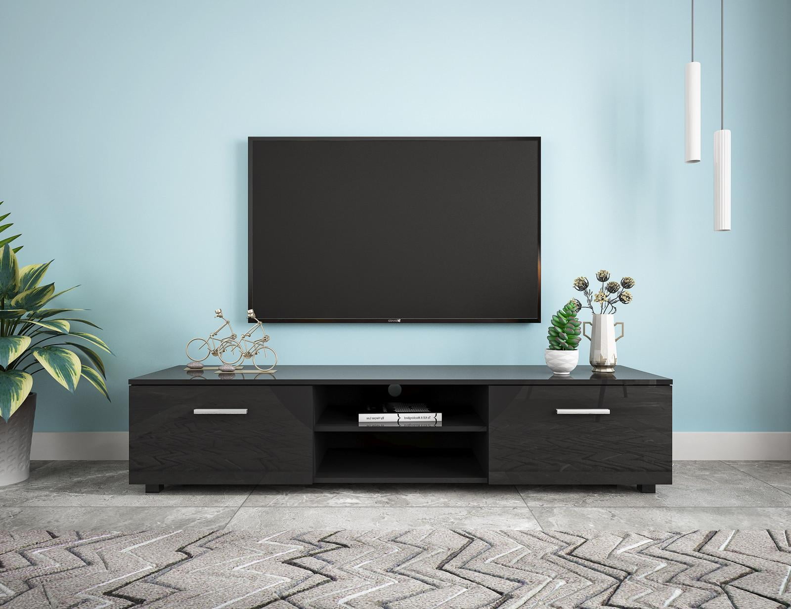 Black TV Stand for 70 Inch TV Stands, Media Console Entertainment ...