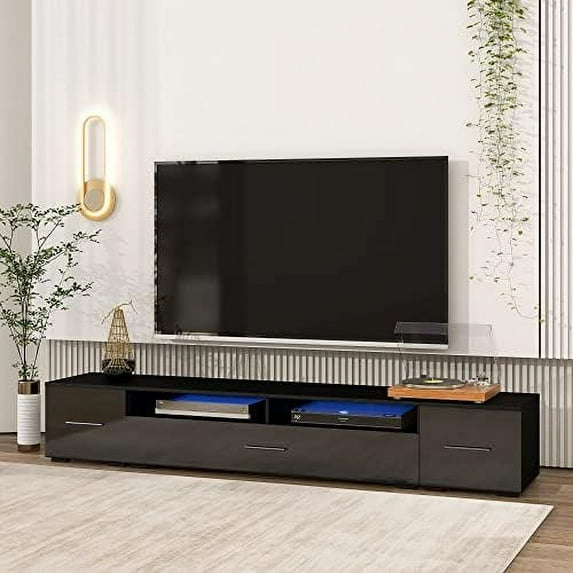Black TV Stand for 90 Inch TV, Long Entertainment Center for 80 85 85 ...