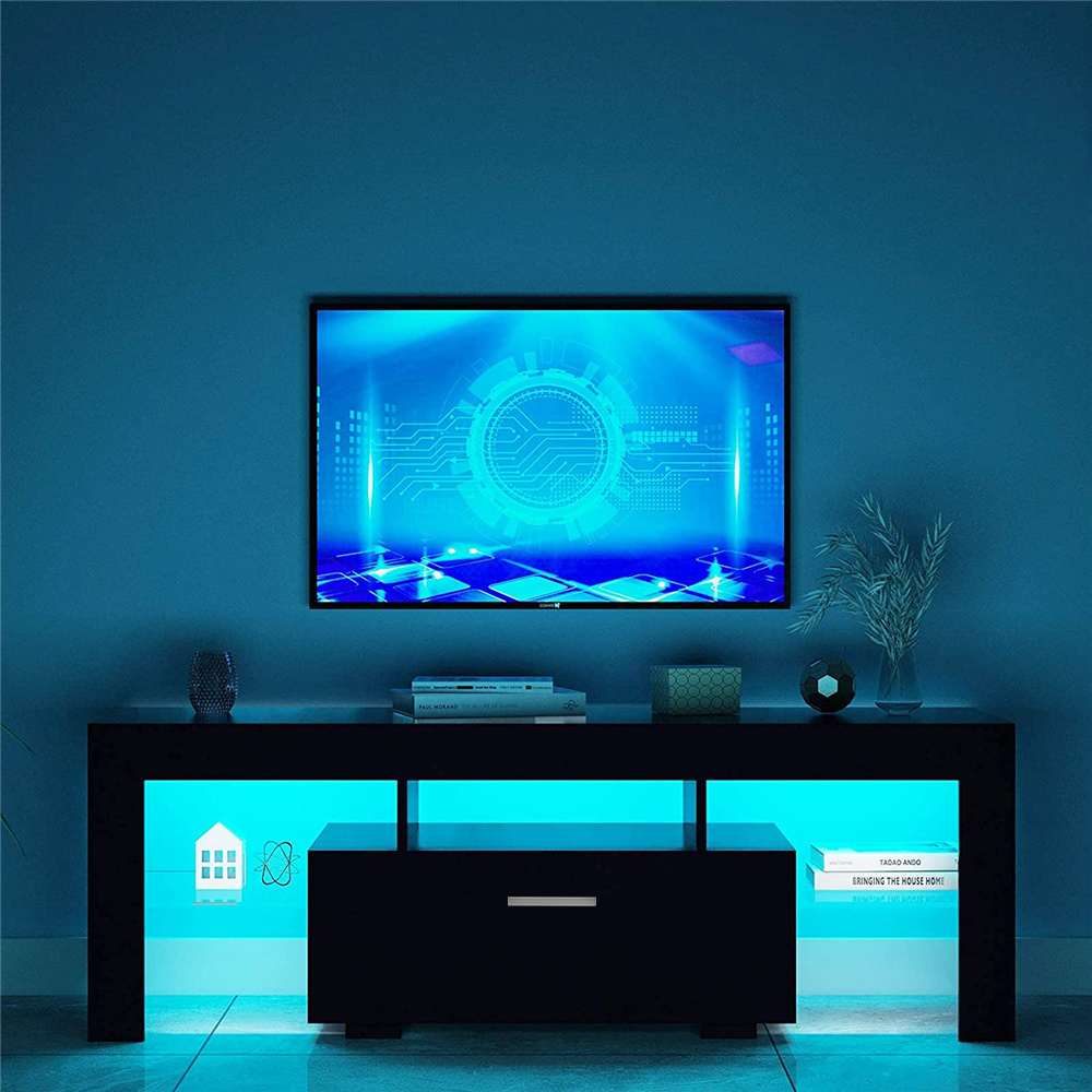 Black TV Stand LED for TVs up to 55" , Modern TV Console Cabinet with ...