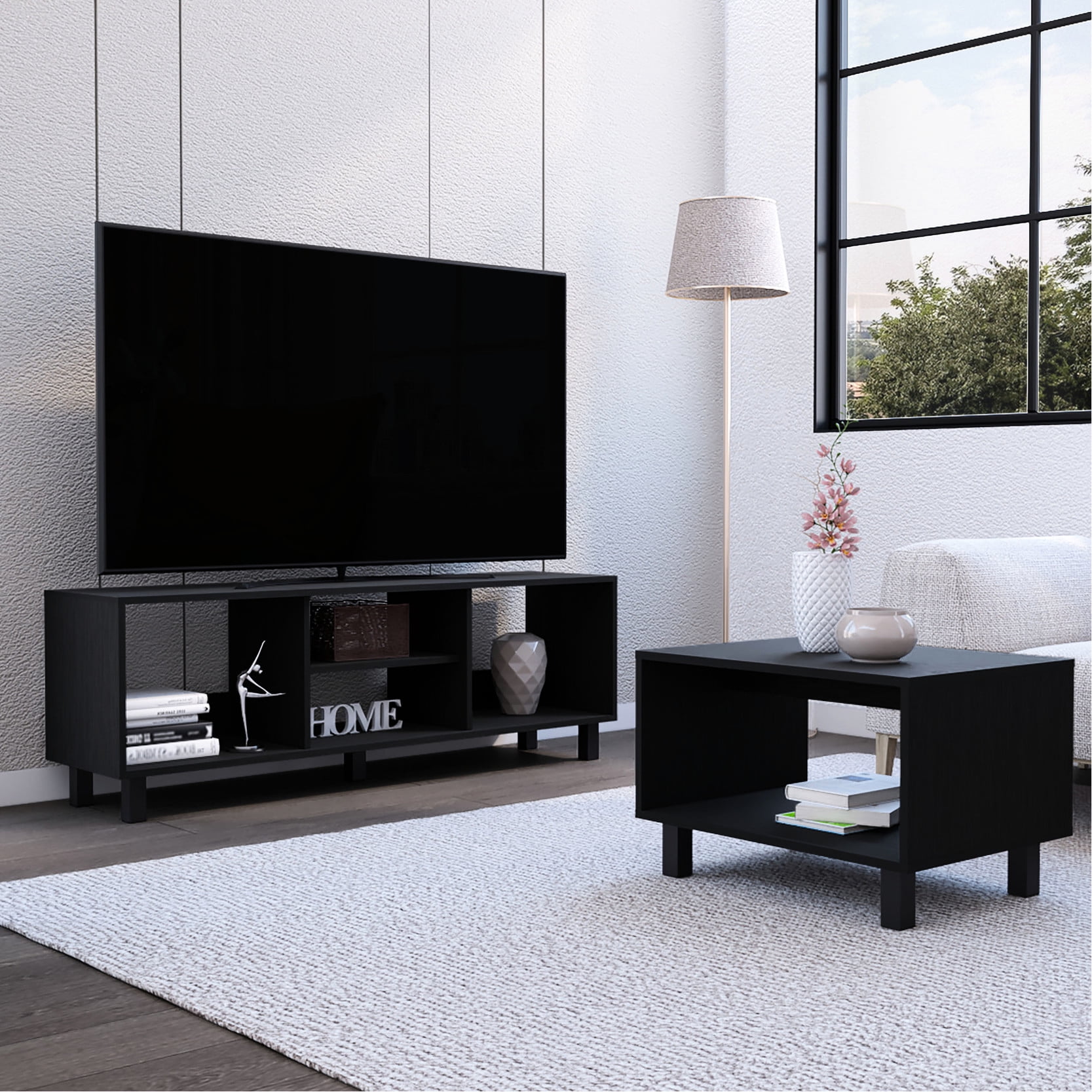 Black TV Stand and Coffee Table Combo / Pine Material for Durability ...
