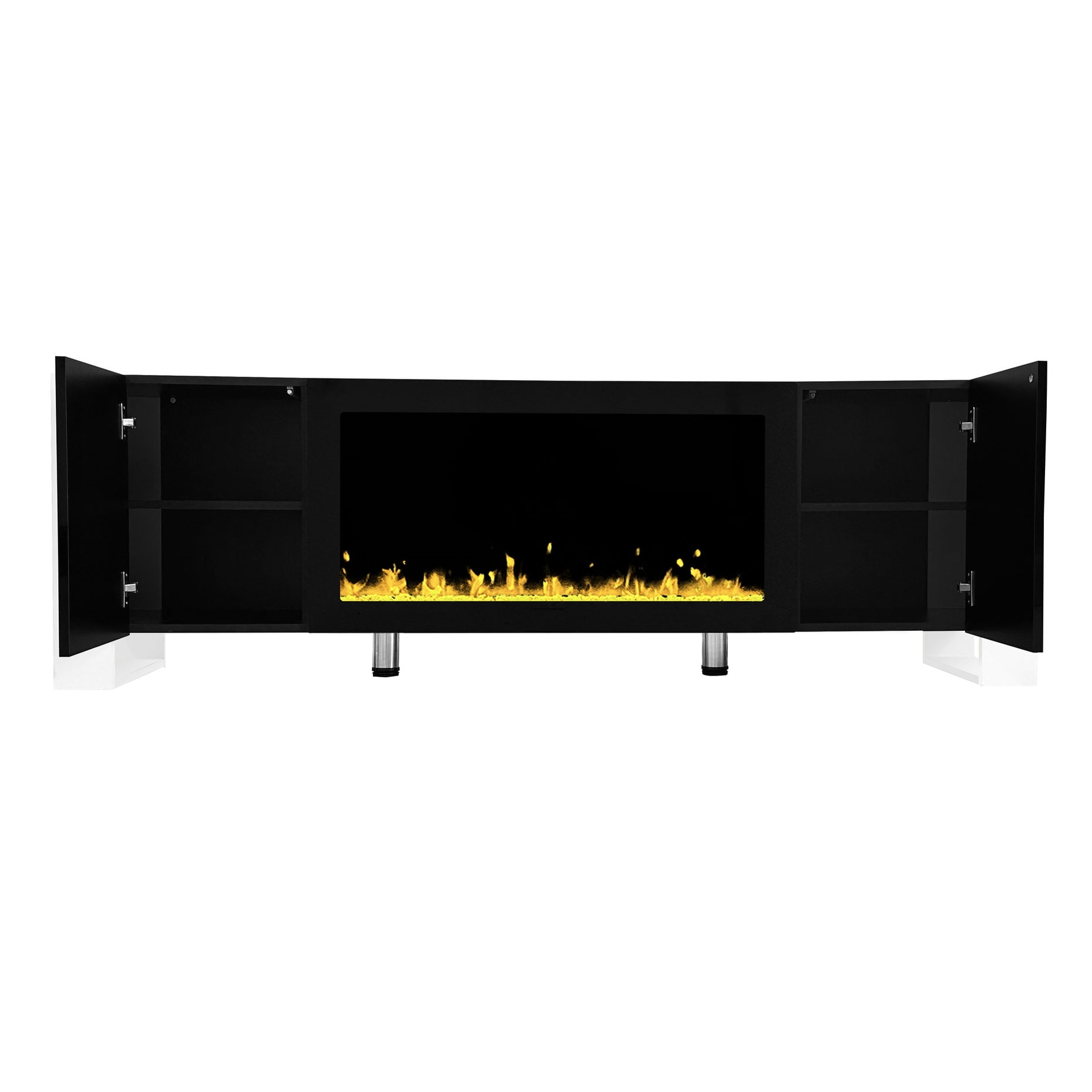 Black TV Stand with Realistic Electric Fireplace and Ample Storage ...