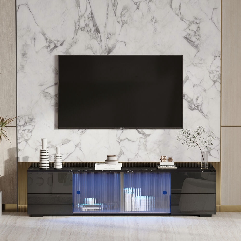 Black TV stand Cabinet roof gravel texture UV drawer panels sliding ...