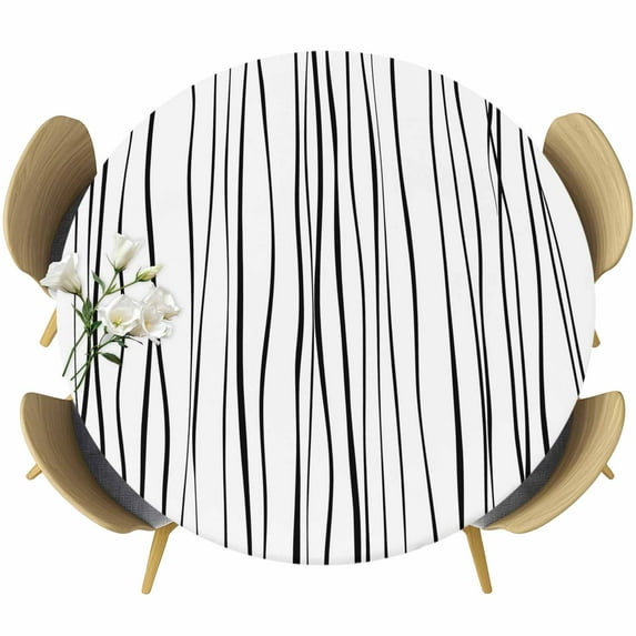 Black Table Cloth, Round Fitted Tablecloths with Elastic Edge, Abstract ...