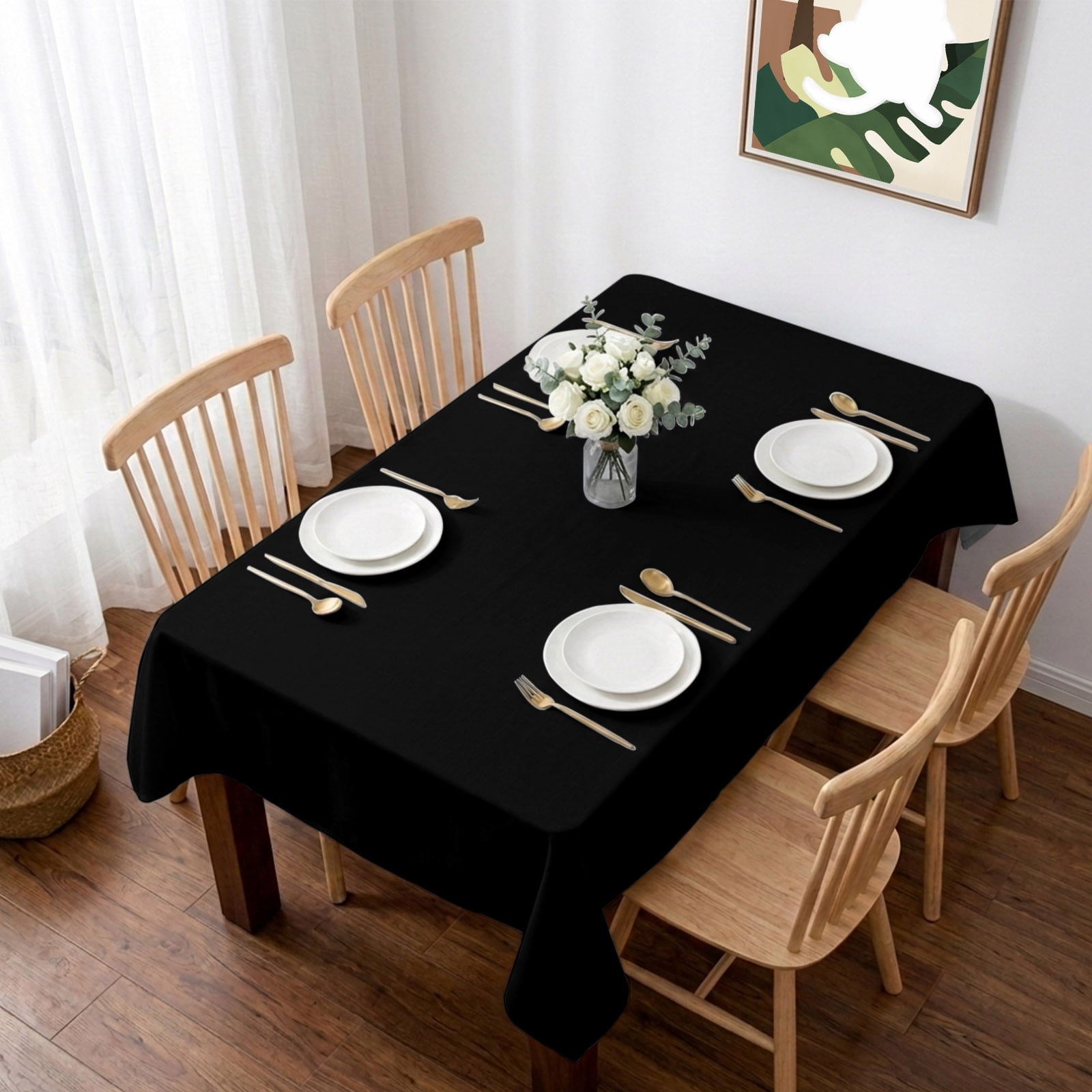 Black Table Cloth Waterproof Tablecloths, Solid Color Farmhouse Black ...