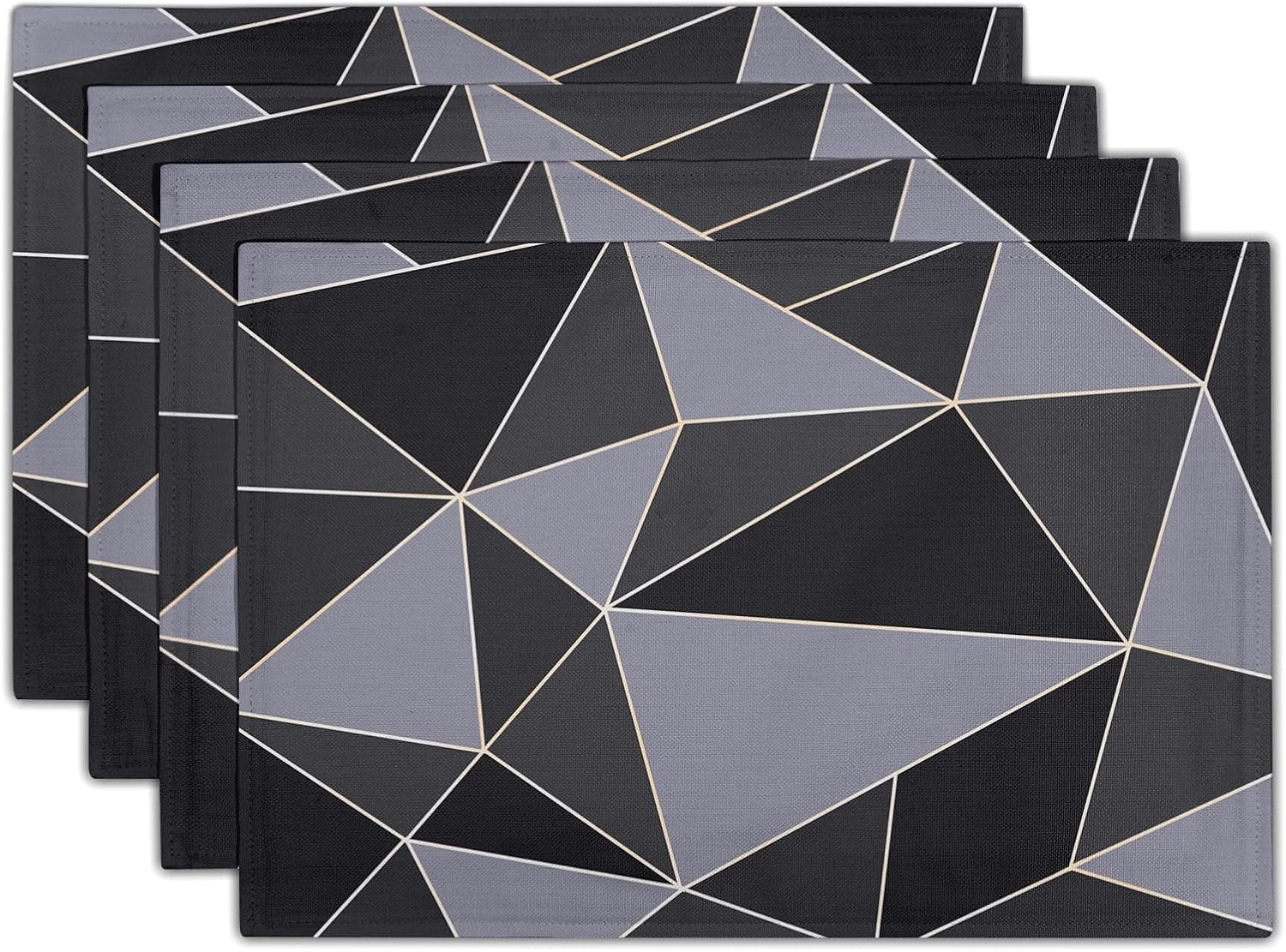 Black Table Mats Set of 4 - Mid Century Modern Placemats Gray Table ...