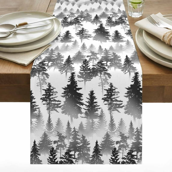 Black and Table Runner 13x60 inch White Woods Forest Silhouette Cotton ...