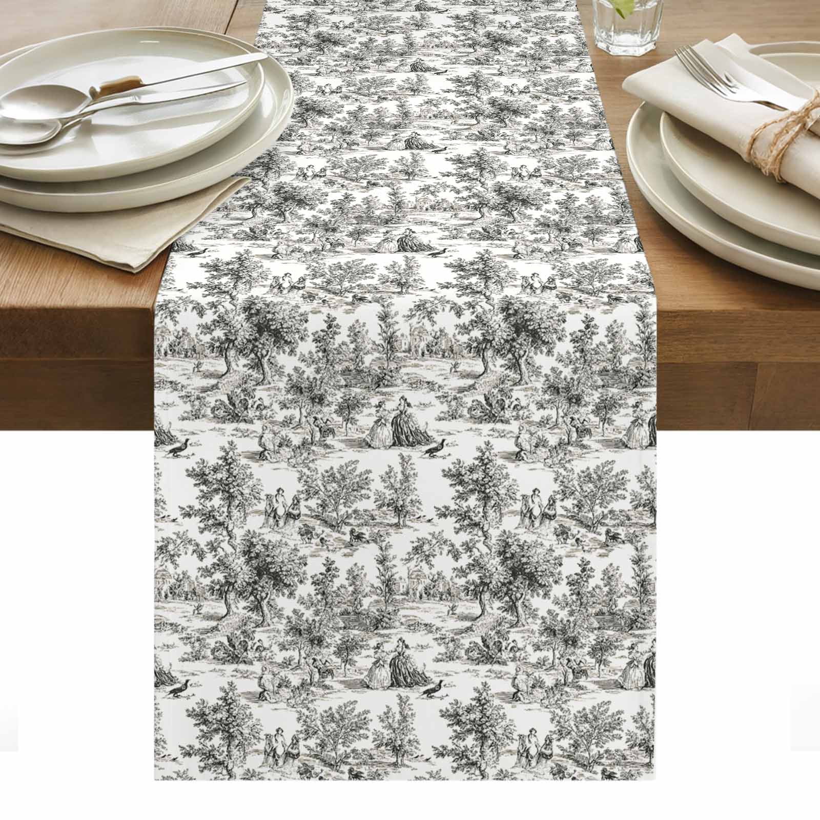 Black Table Runner 18 x 72 Inch, Cycling Pattern Washable Cotton Linen ...