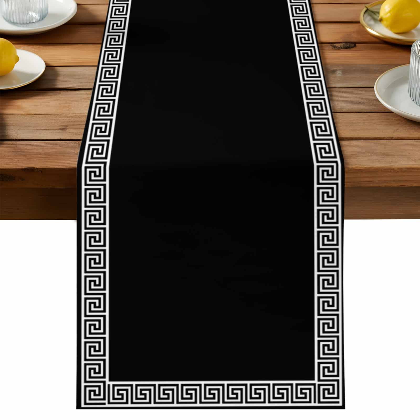 Black Table Runner, Greek Chinese Style Cotton Linen Table Cloth ...