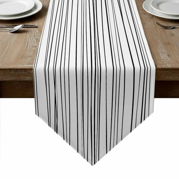 Black Table Runner Linen Burlap Table Runner 48 Inches Long Abstract ...