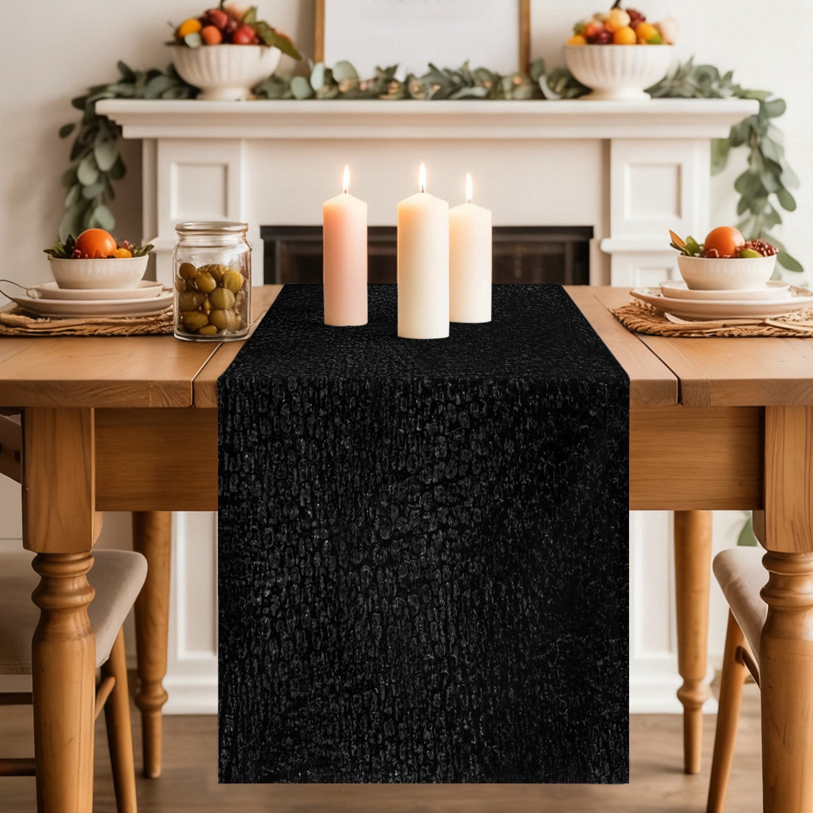 Black Table Runner, Modern Minimalist Classic Black Solid Color ...
