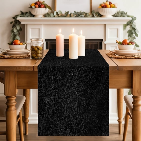 Black Table Runner, Modern Minimalist Classic Black Solid Color ...