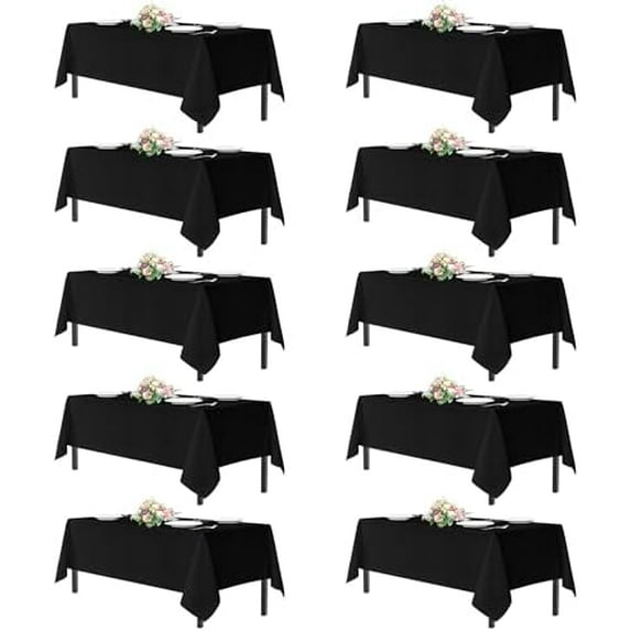 Black Tablecloths for 6 Foot Rectangle Tables, 10 Pack - Washable Polyester Fabric Rectangular ...