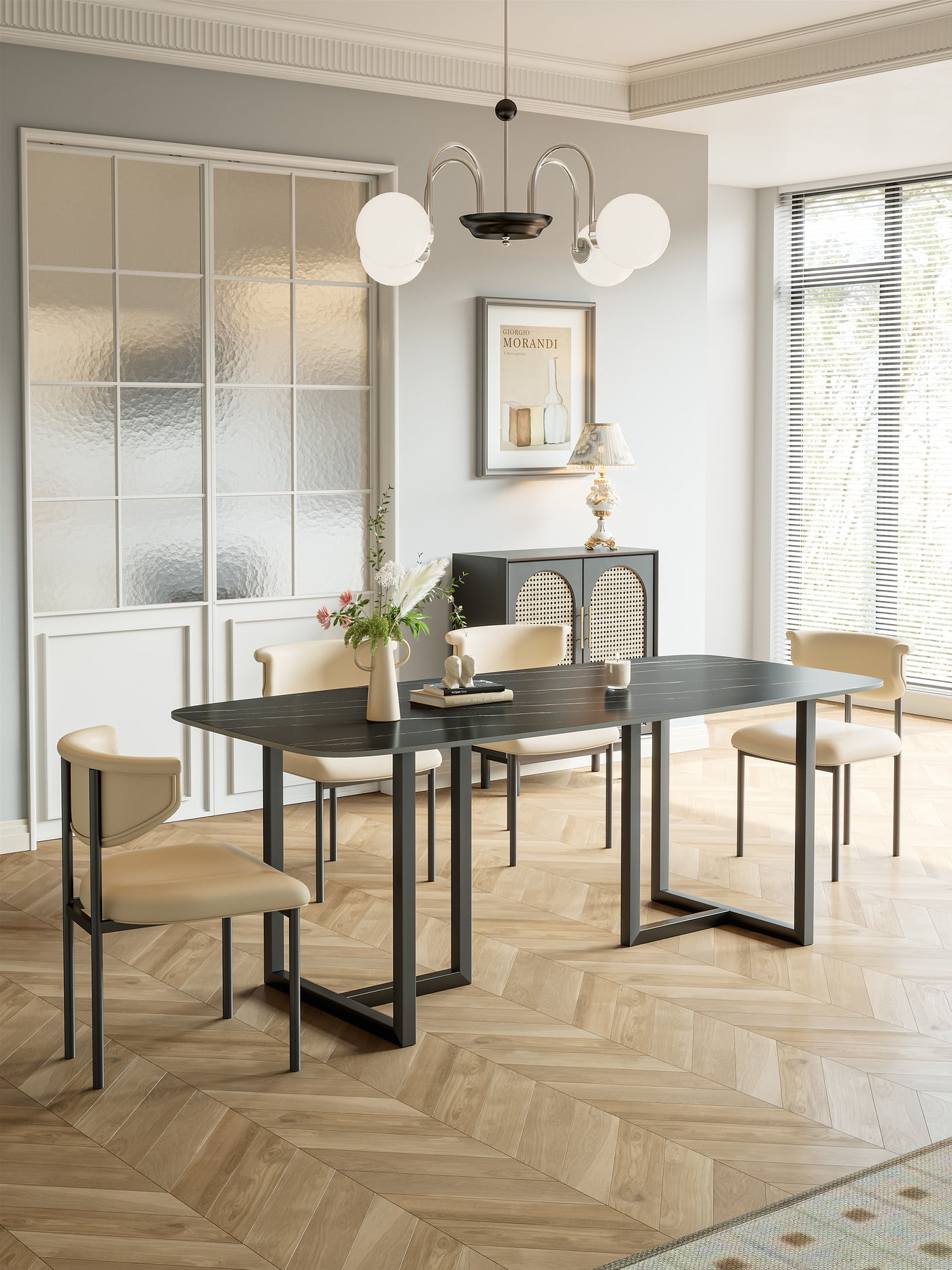 Black Tabletop with Gold Texture Dining Table for Kitchen Restaurant ...