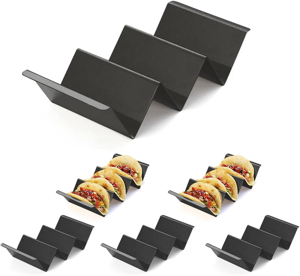 Black Taco Holder Stand,Set of 6 Stainless Steel Taco Tray,Stylish Taco ...