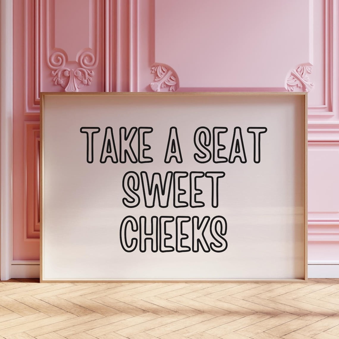 Black Take A Seat Sweet Cheeks Print Funny Bathroom Aesthetic Poster ...