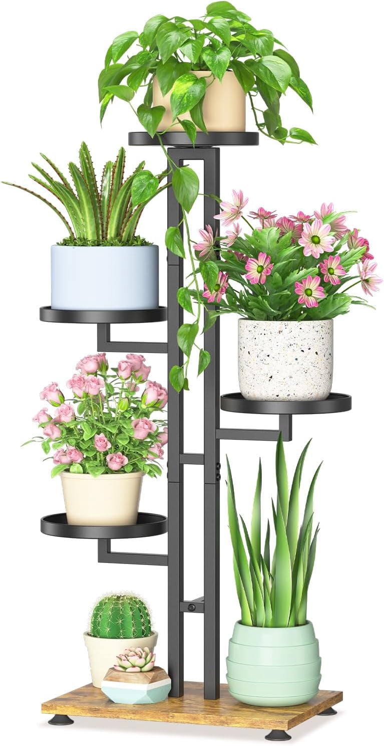 Black Tall 4 Tier 6 Pot Plant Stand Indoor Heavy Duty Metal Rack ...