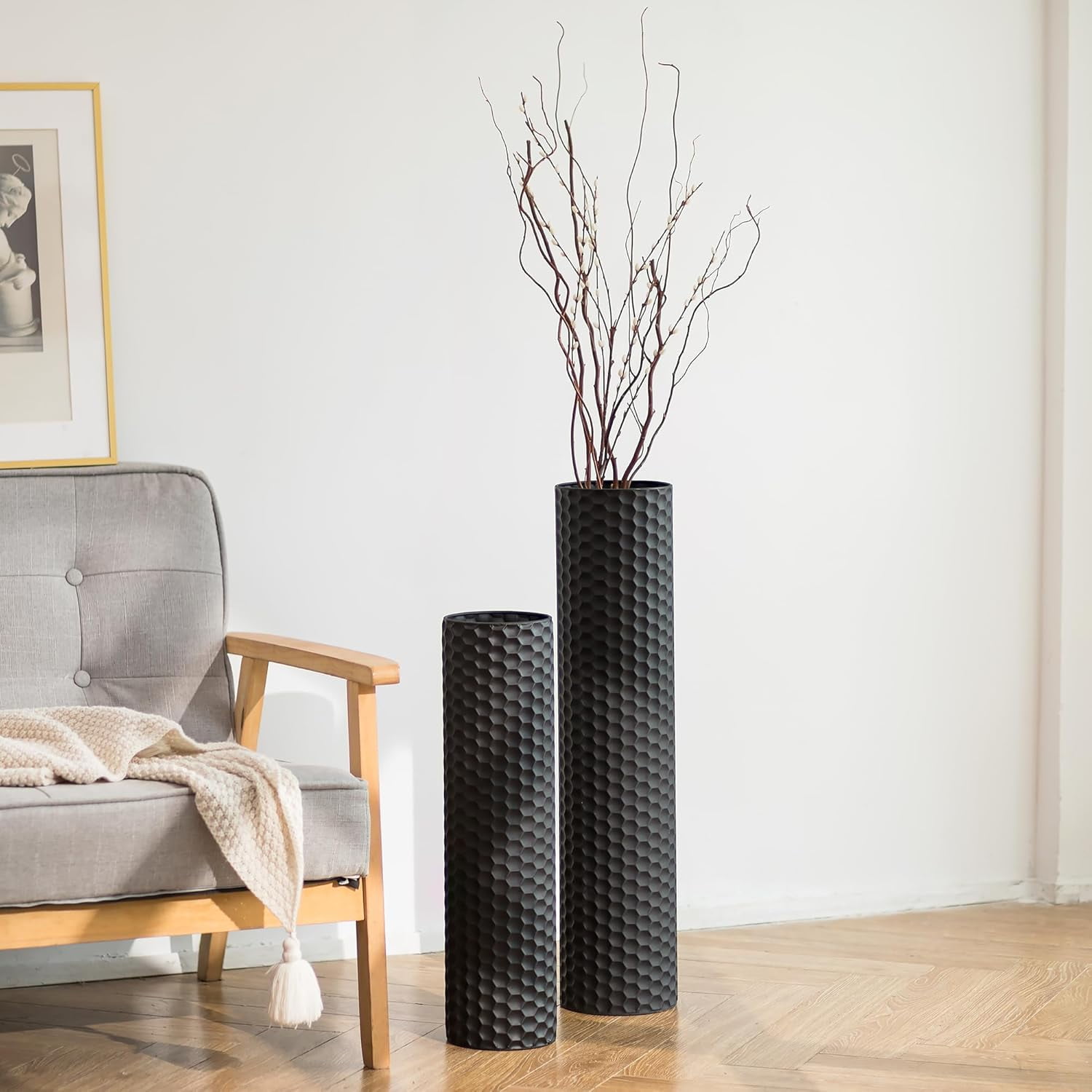 Black Tall Floor Vase: 27.6/21.7in Metal Cylinder Vases Extra Large ...