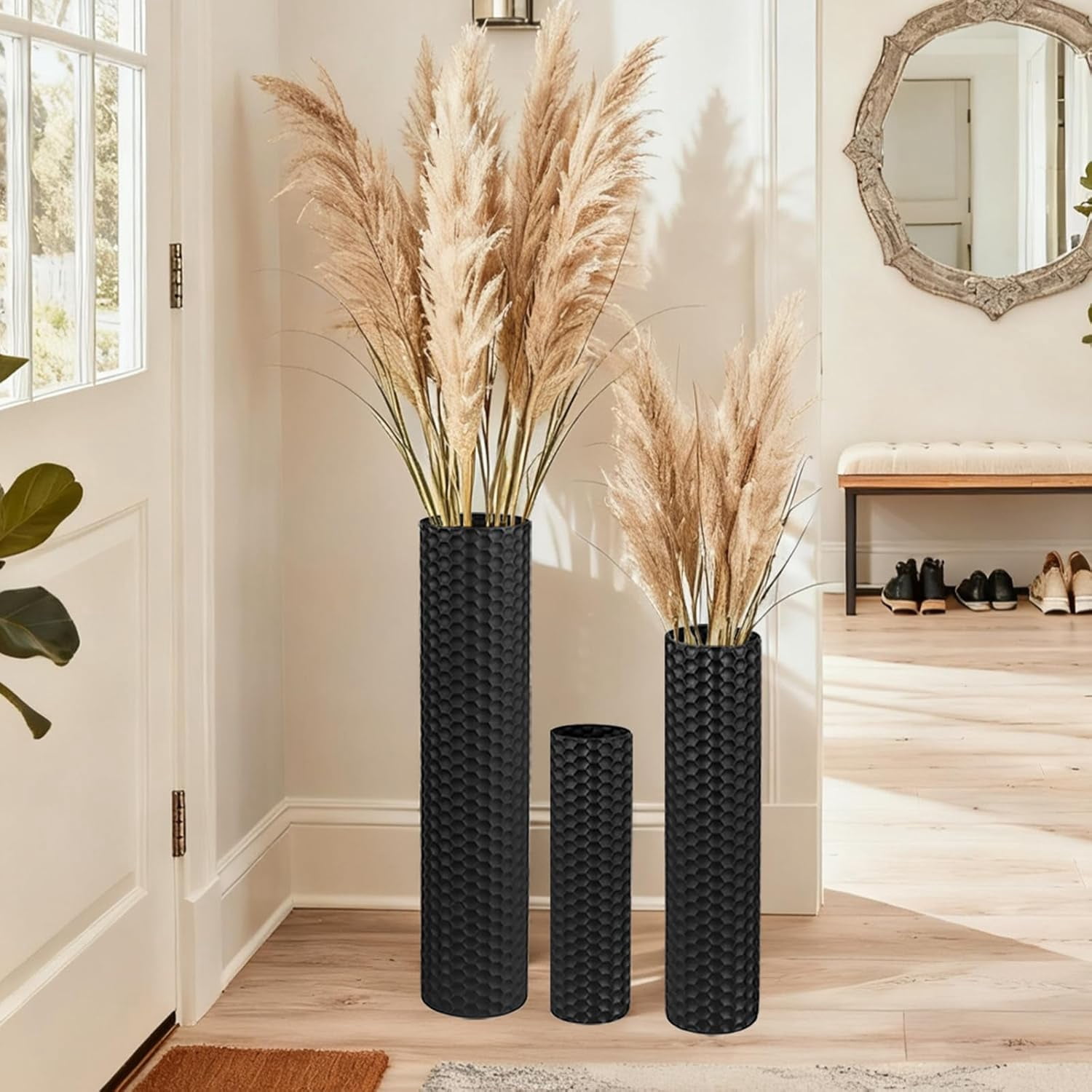 Black Tall Floor Vase - Set of 3 Extra Large Metal Decorative Vases for ...