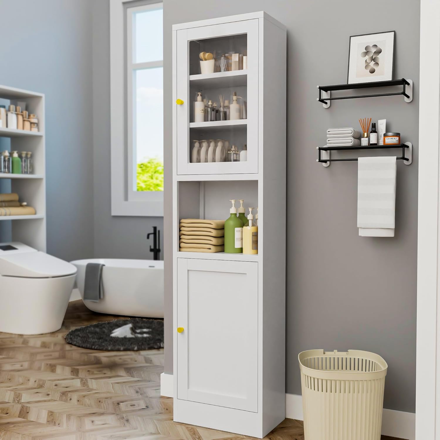 Black Tall Metal Storage Cabinet,Metal Locker Storage Cabinet with 3 ...