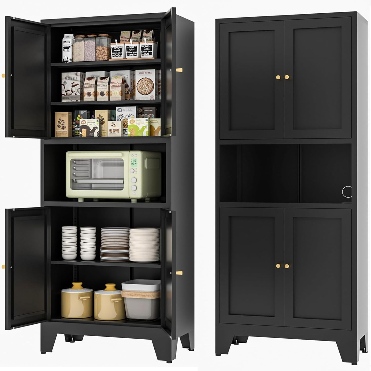 Black Tall Metal Storage Cabinet,Metal Locker Storage Cabinet with 3 ...