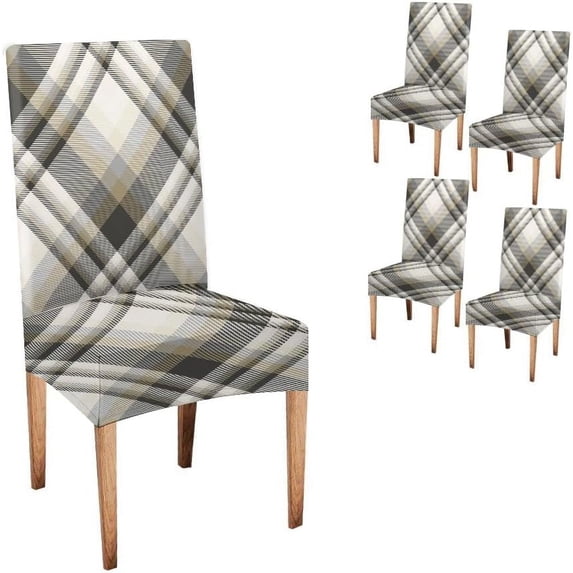 Black Tan Creamand Gray Plaid Dining Chair Slipcovers Set of 4 ...