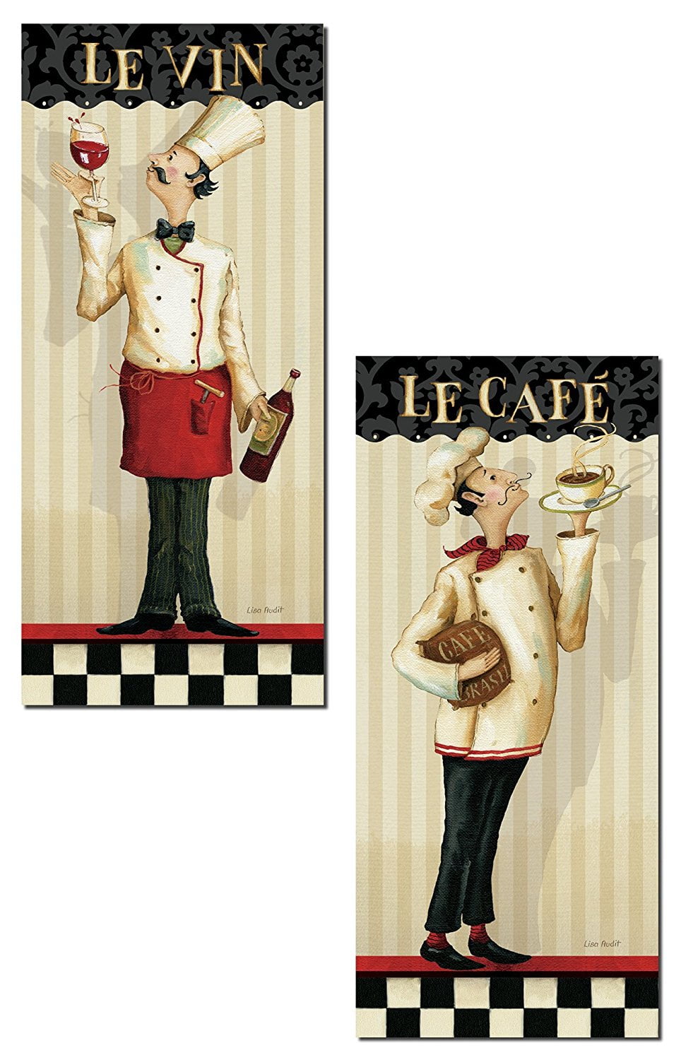 Black Tan French Chef Kitchen Panels; 2- 8" x 18" Un-framed Poster ...